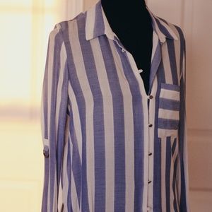 Zara Tops | Buttoned Down Shirt Pink Sparkly Stripes | Poshmark